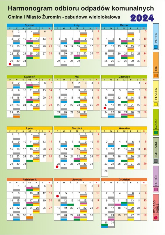 Harmonogram wywozu odpadów komunalnych obowiązujący w 2024 roku